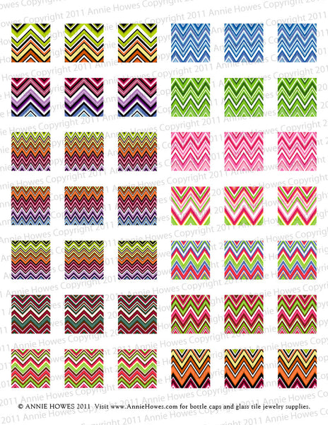 Colorful Chevron Pattern 1" Square Scrapbook and Pendant Digital Downl ...